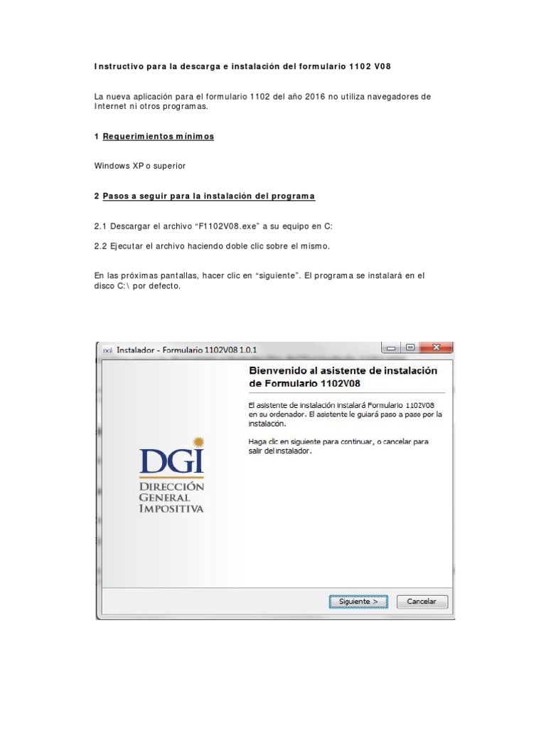 Instructivo para La Descarga e Instalación Del Formulario 1102 V08 ...