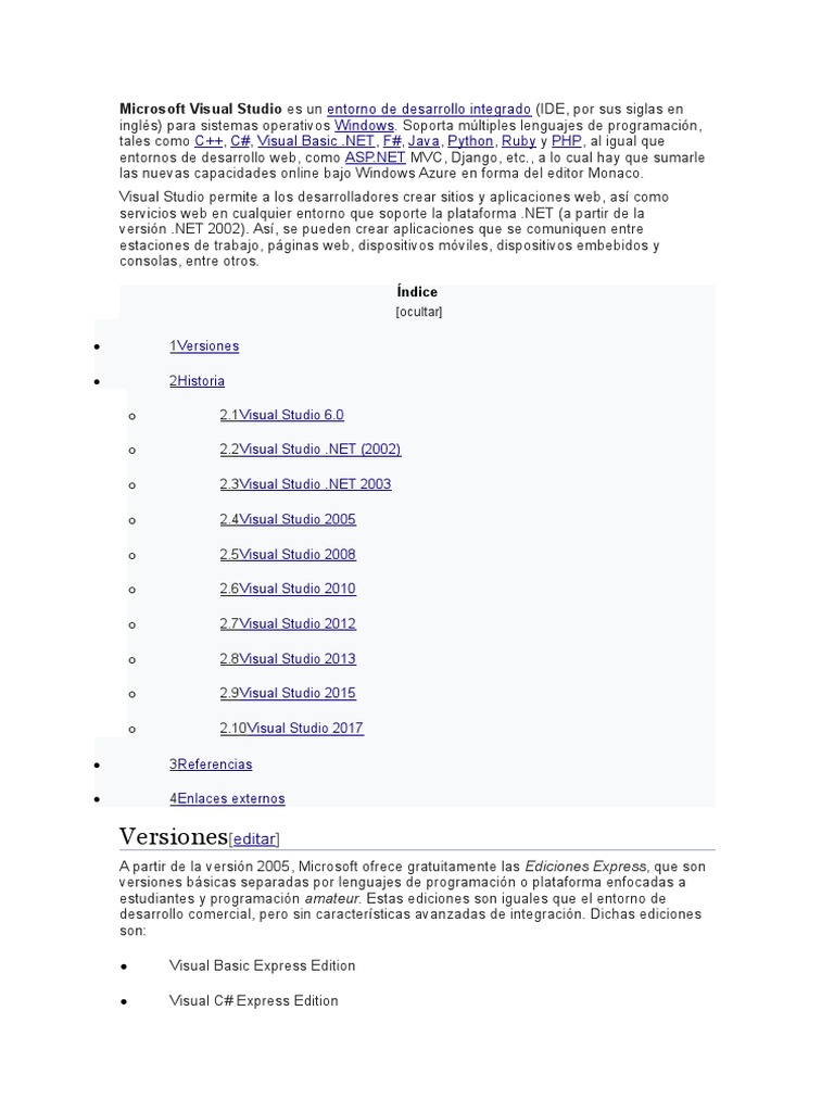 Microsoft Visual Studio | PDF | Microsoft Visual Studio | Software de la aplicacion