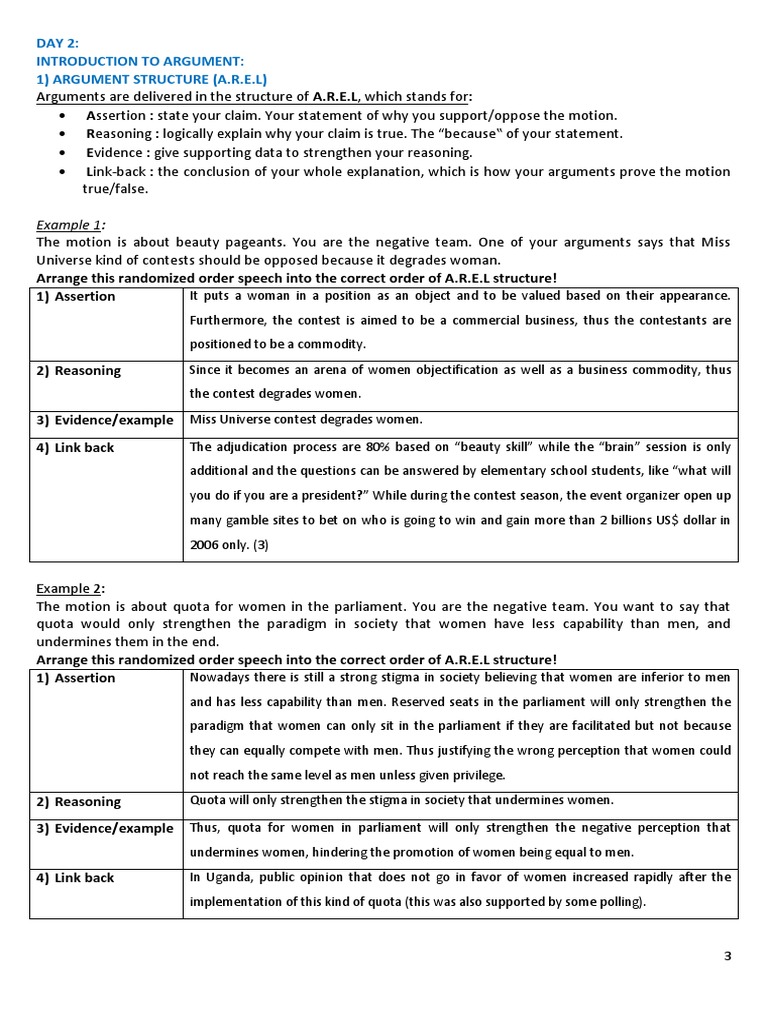 A.R.E.L Structure in Debate Arguments | PDF | Argument | Reason