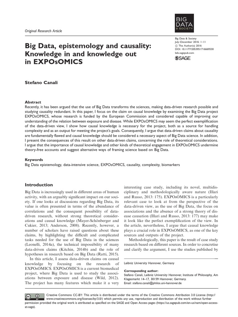 Big Data, Epistemology and Causality: Knowledge in and Knowledge Out in Exposomics | PDF ...