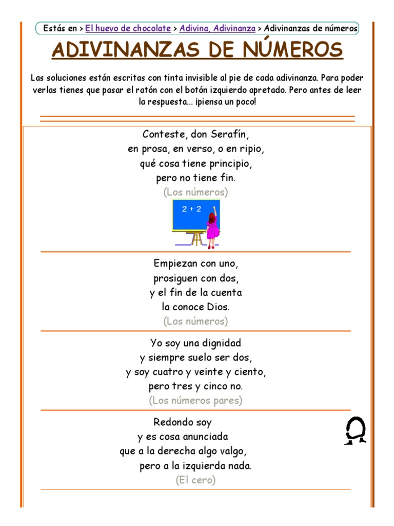 Adivinanzas de Números. Adivina, Adivinanza. Adivinanzas Para Niños ...