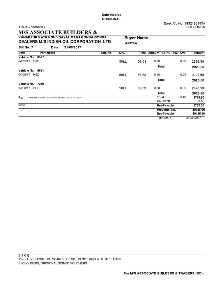 Diese Bill by Katra Pump - May-17 PDF | PDF