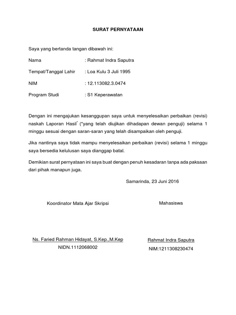 Surat Pernyataan Revisi | PDF