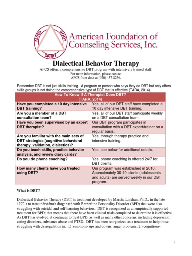 Comprehensive DBT Program Overview | PDF | Dialectical Behavior Therapy ...