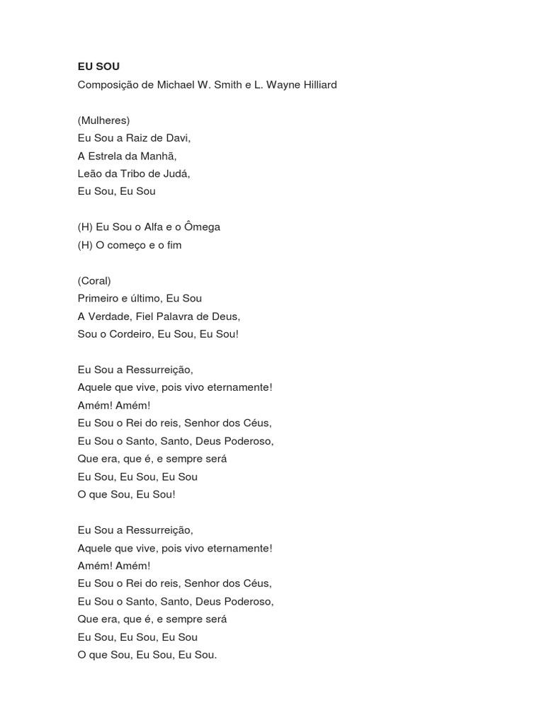 Letra Eu Sou | PDF