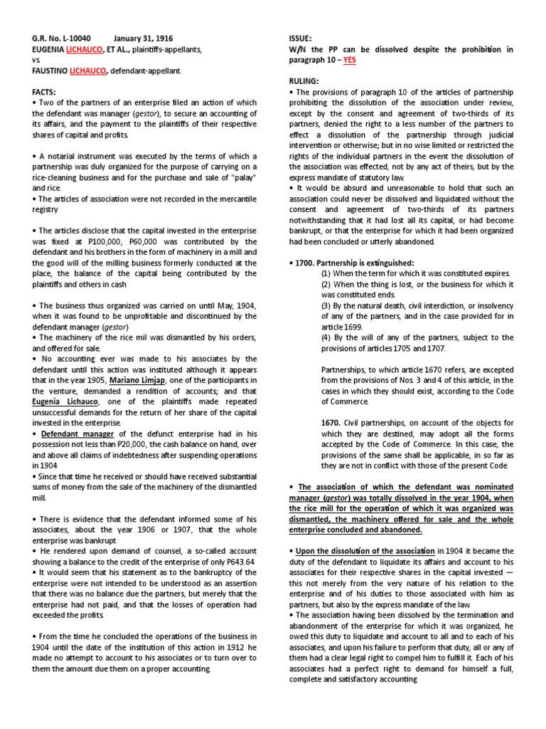 Accounting Dispute: Lichauco Case | PDF | Partnership | Bankruptcy
