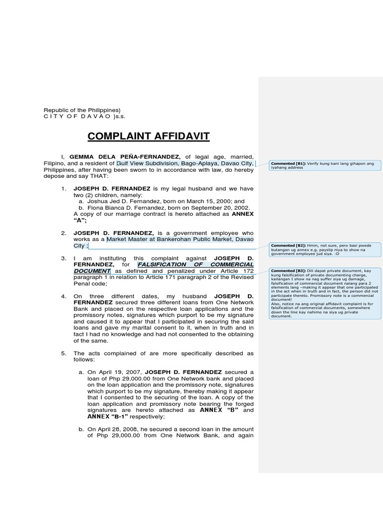 Affidavit Complaint Falsification - Fernandez.docx | Government ...
