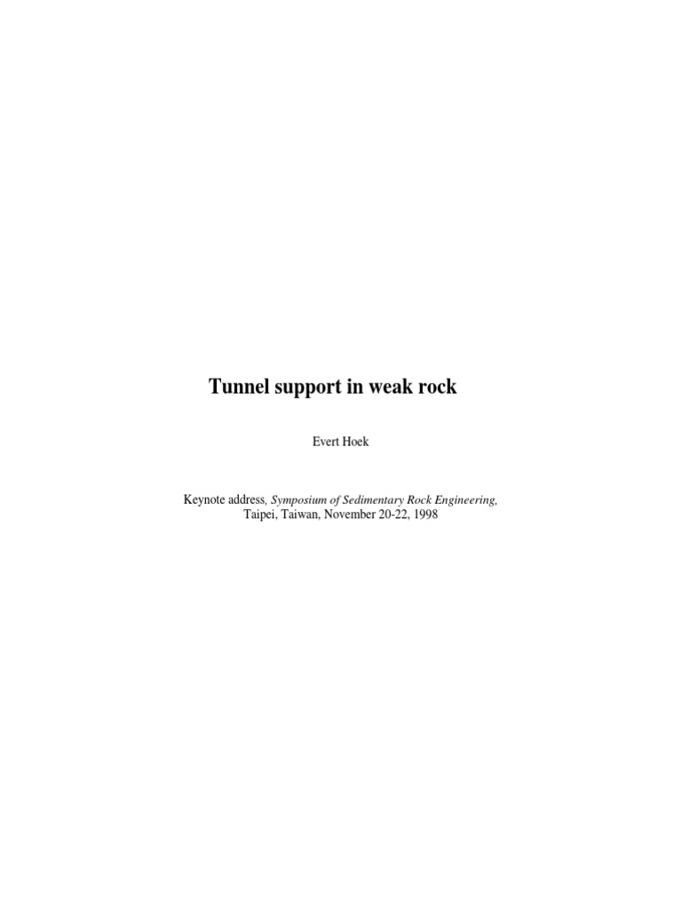 Tunnel Support in Weak Rock (Hoek, 1998) PDF | PDF | Strength Of Materials | Stress (Mechanics)