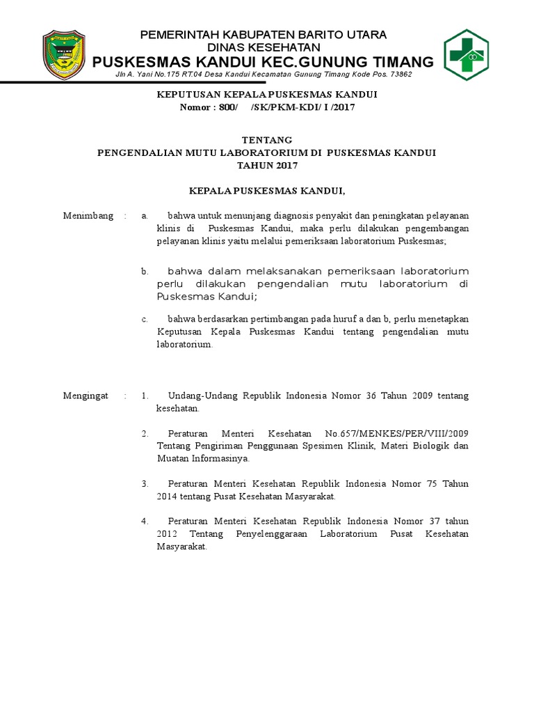 8.1.7.1 SK Pengendalian Mutu Laboratorium | PDF