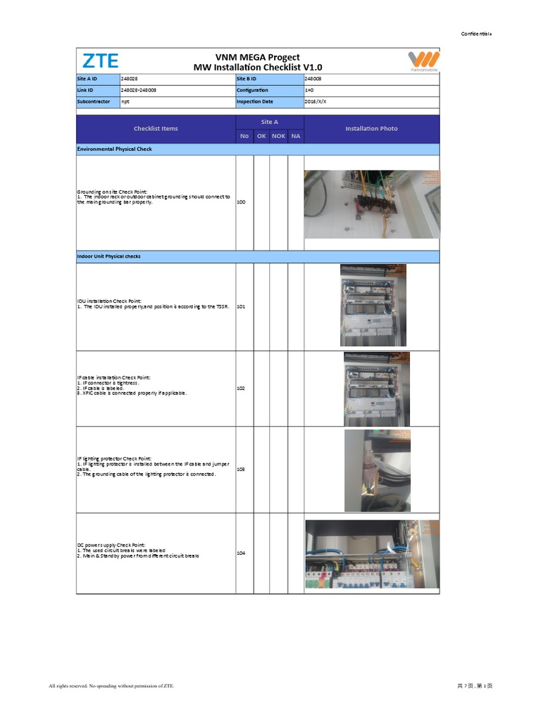 MW Installation Checklist and Photo V1.1-248028-248003 | PDF | Cable ...