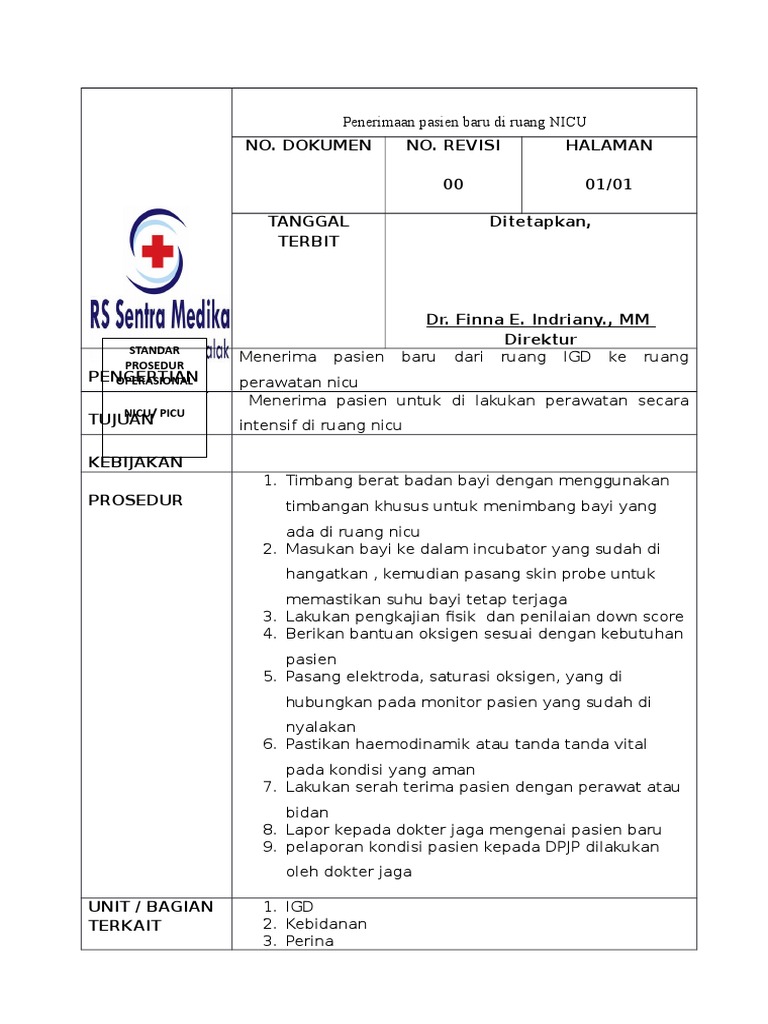 Spo Penerimaan Pasien Baru Nicu | PDF