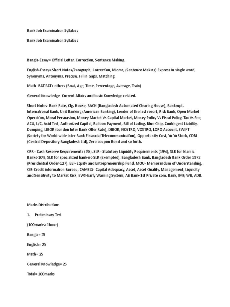 Bank Job Examination Syllabus | PDF