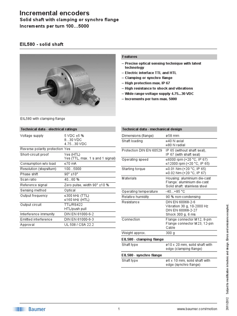 Incremental Encoders: Solid Shaft With Clamping or Synchro Flange ...