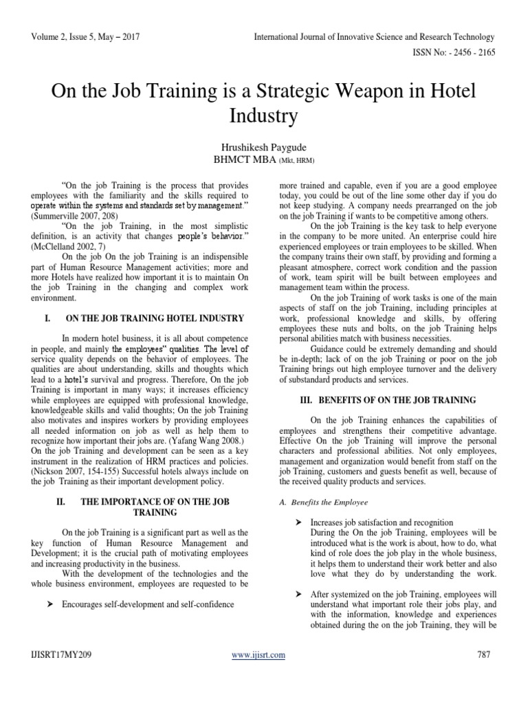 On The Job Training Is A Strategic Weapon in Hotel Industry | Download ...