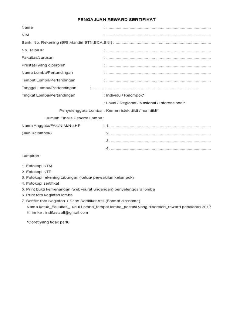 Form Pengajuan Reward | PDF