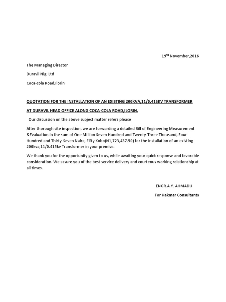 Transformer Installation Quote | PDF