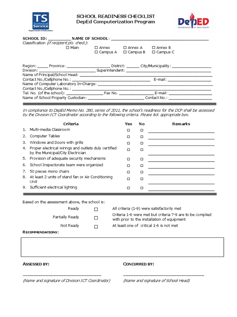 School DCP Readiness Checklist | PDF | Security | Computing And ...