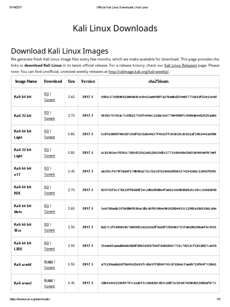Official Kali Linux Downloads - Kali Linux | Download Free PDF | Linux ...
