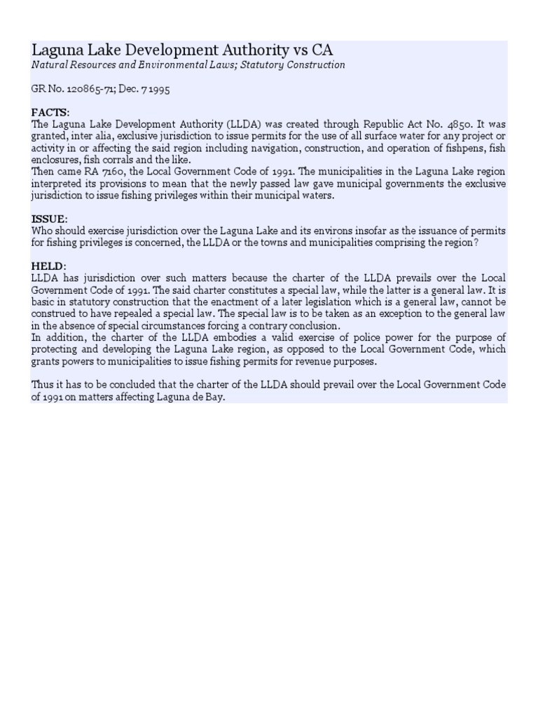 Laguna Lake Development Authority Vs CA | PDF | Finance & Money ...