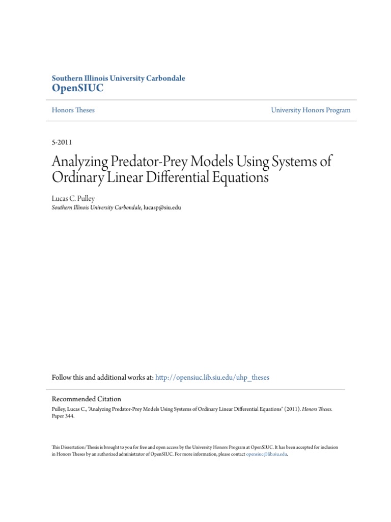 Analyzing Predator-Prey Models Using Systems of Ordinary Linear D PDF ...