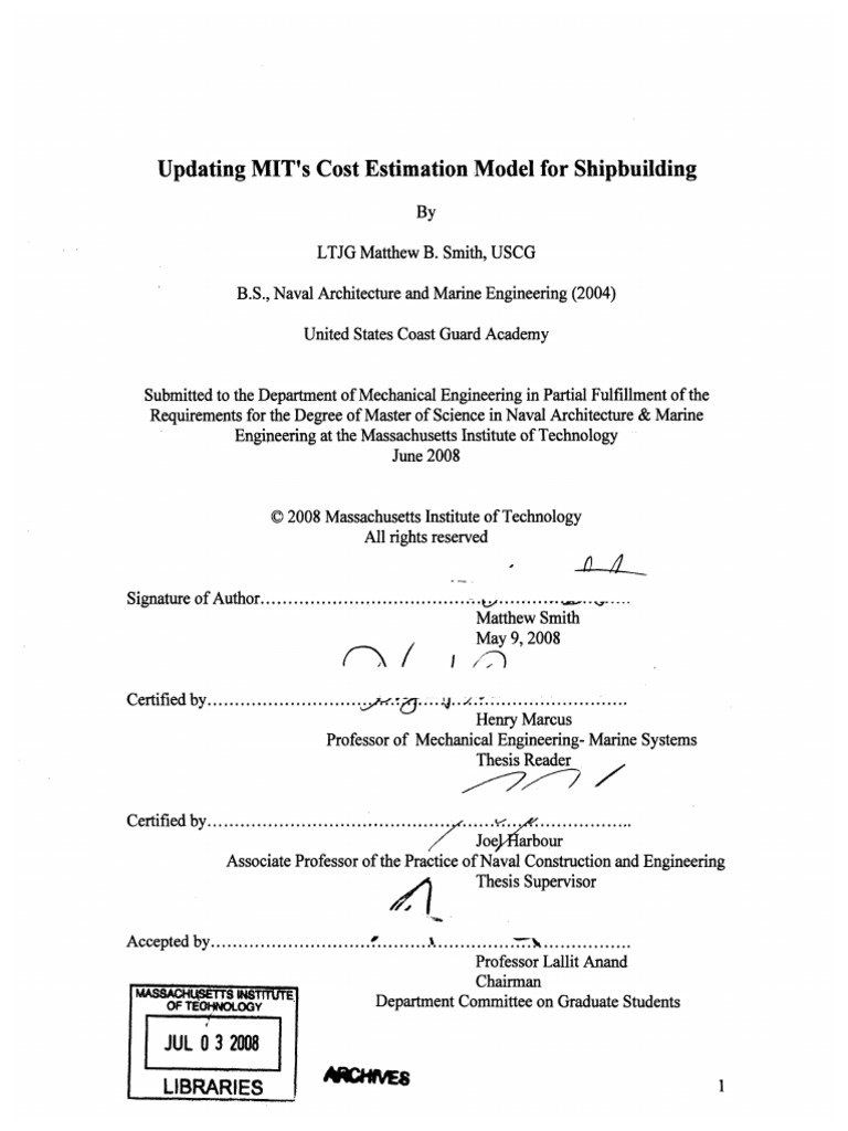 Mit Shipbuilding Cost Estimation Pdf Automation Labour Economics