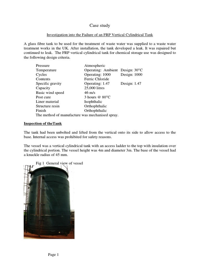 Case Study FRP Tank Failure JQ | PDF | Fiberglass | Fibre Reinforced ...