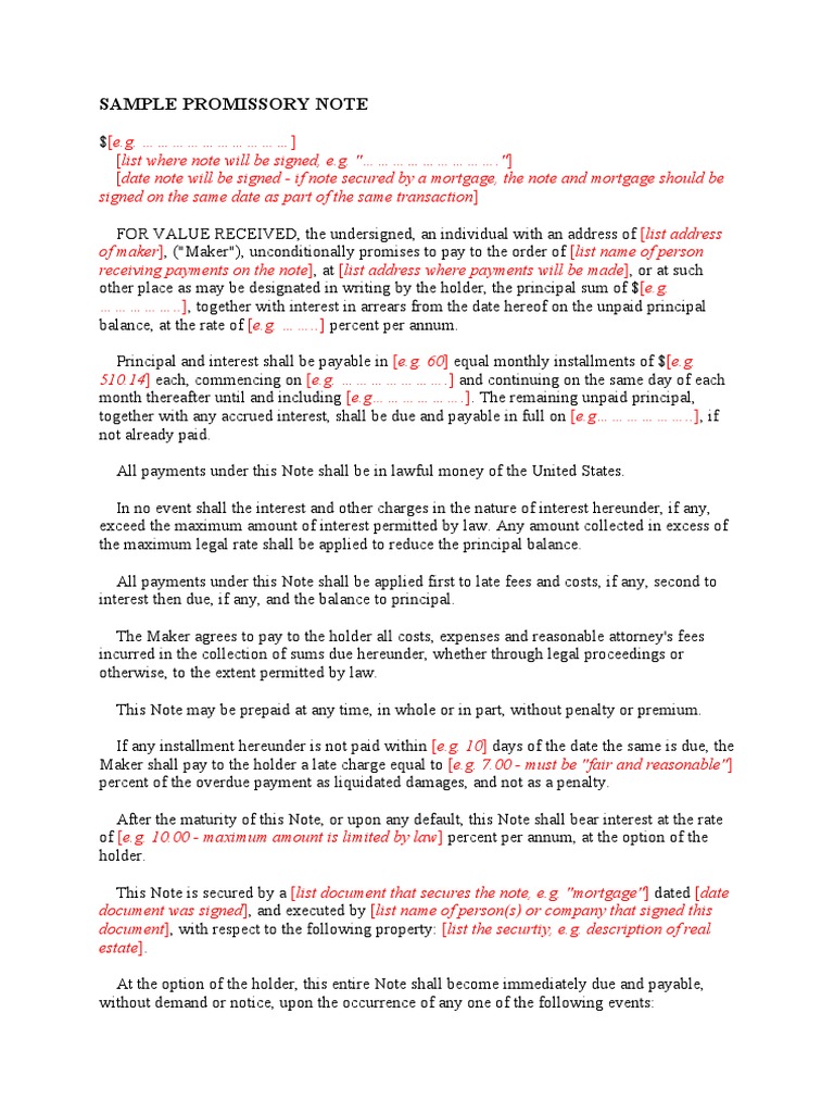 Sample Promissory Note: Signed On The Same Date As Part of The Same ...