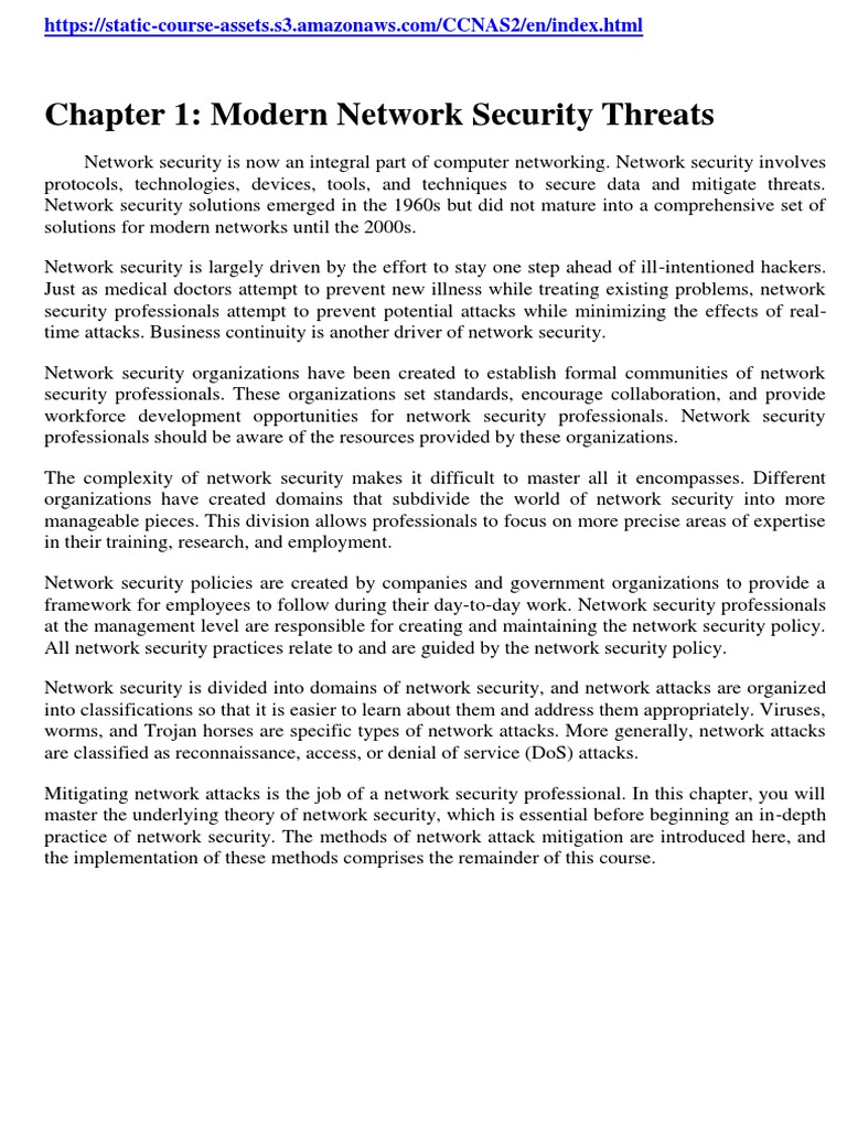 Chapter 1 Modern Network Security Threats | PDF