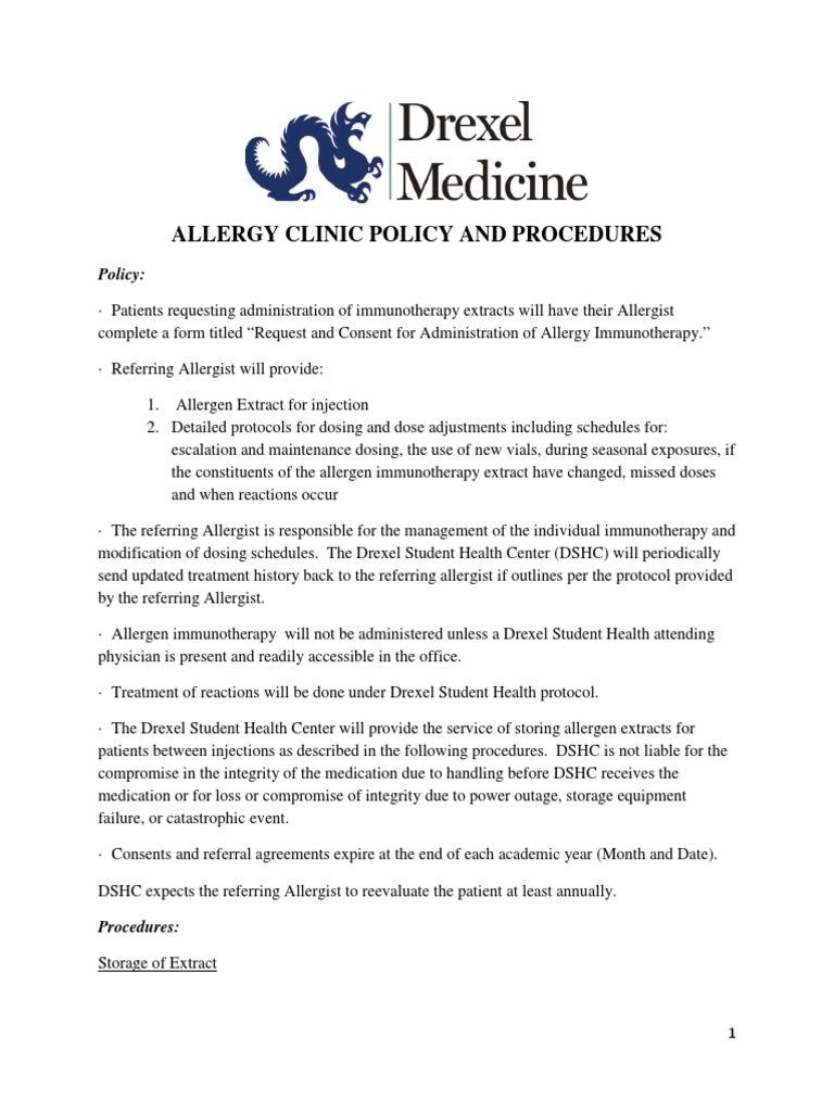 Allergy Clinic Policy and Procedures | Allergy | Allergen | Free 30-day ...
