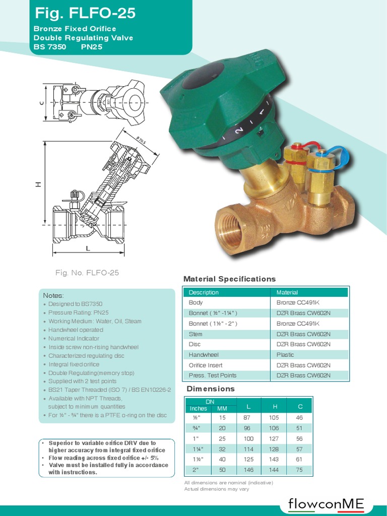 Bronze Fixed Orifice Double Regulating Valve with Integral Fixed ...