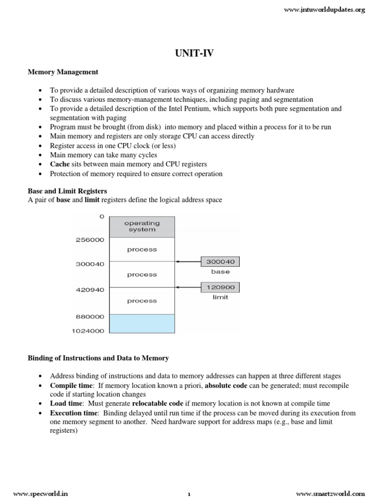 Unit-Iv: Memory Management | PDF | Computer Data Storage | Computer Memory