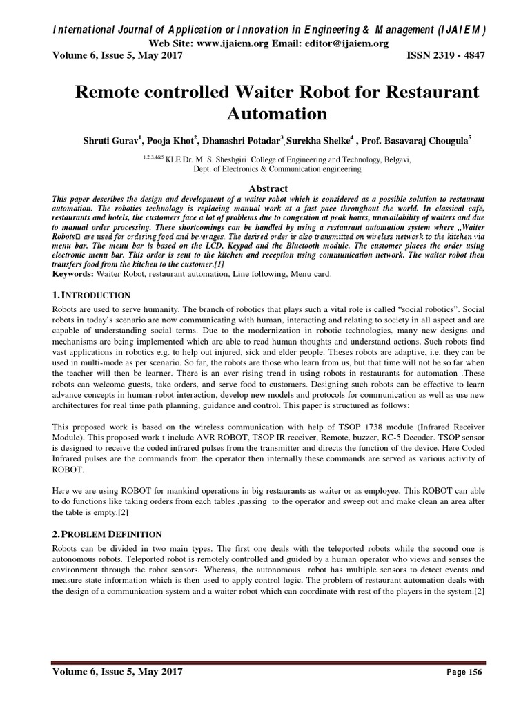 Remote Controlled Waiter Robot For Restaurant Automation | PDF | Robot ...