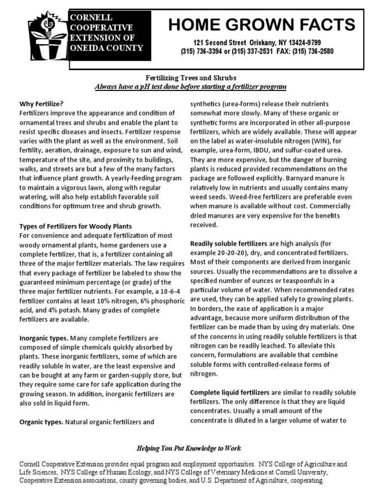 Fertilizing Trees And Shrubs 2013 Pdf Fertilizer Plant Nutrition
