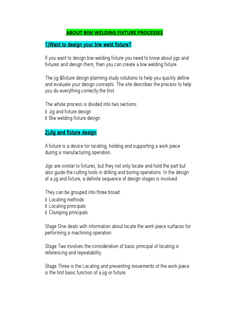 BIW Welding Fixture Process | PDF | Machining | Welding