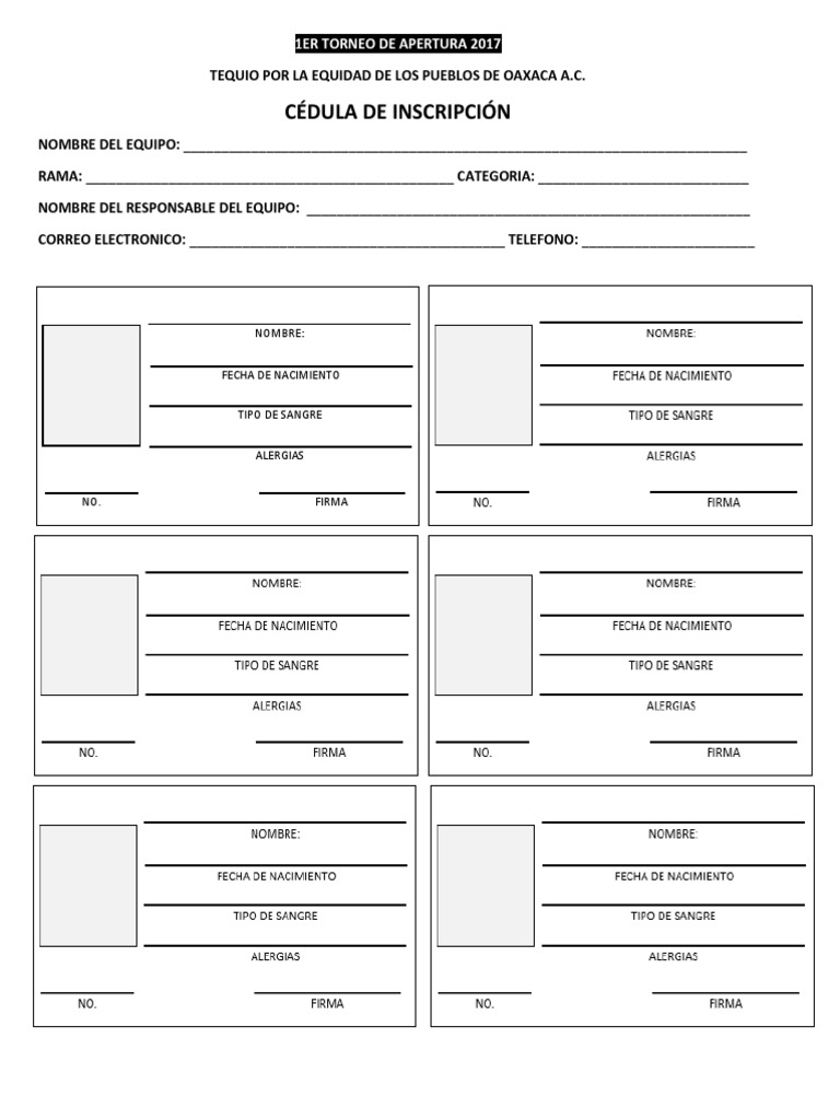 Cedula De Inscripcion Futbol Rapido Pdf Asociación De Futbol Deportes