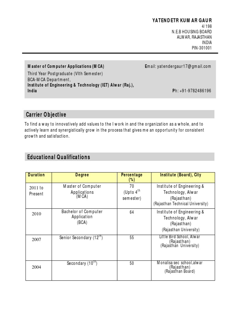 Carrier Objective: Yatendetr Kumar Gaur | PDF | Microsoft Access ...