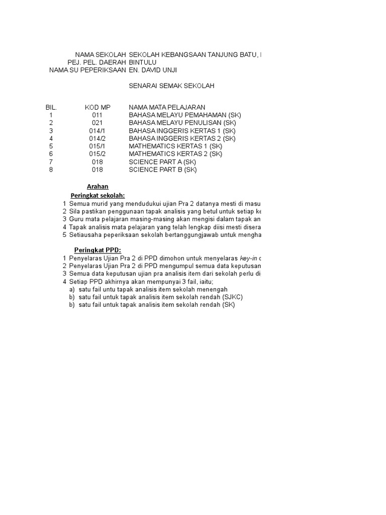 Tapak Analisis Item UPSR SK BM | PDF