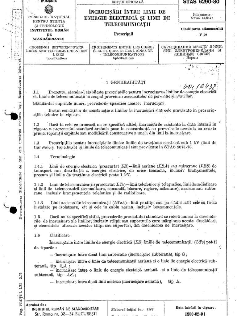 Documents - Tips Stas 6290 80 Incrucisari Intre Linii de Enel Si Lin Telecomunicatii 2 | PDF