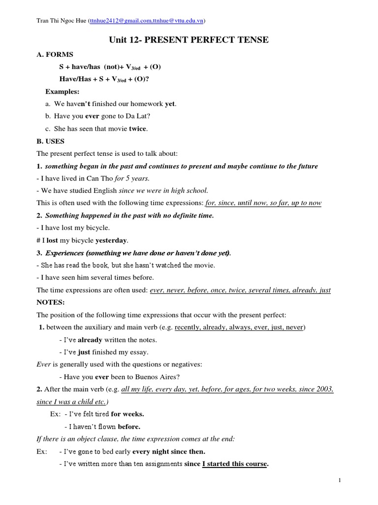 Unit 12-Present Perfect Tense With Irregular Verb List | Grammatical ...
