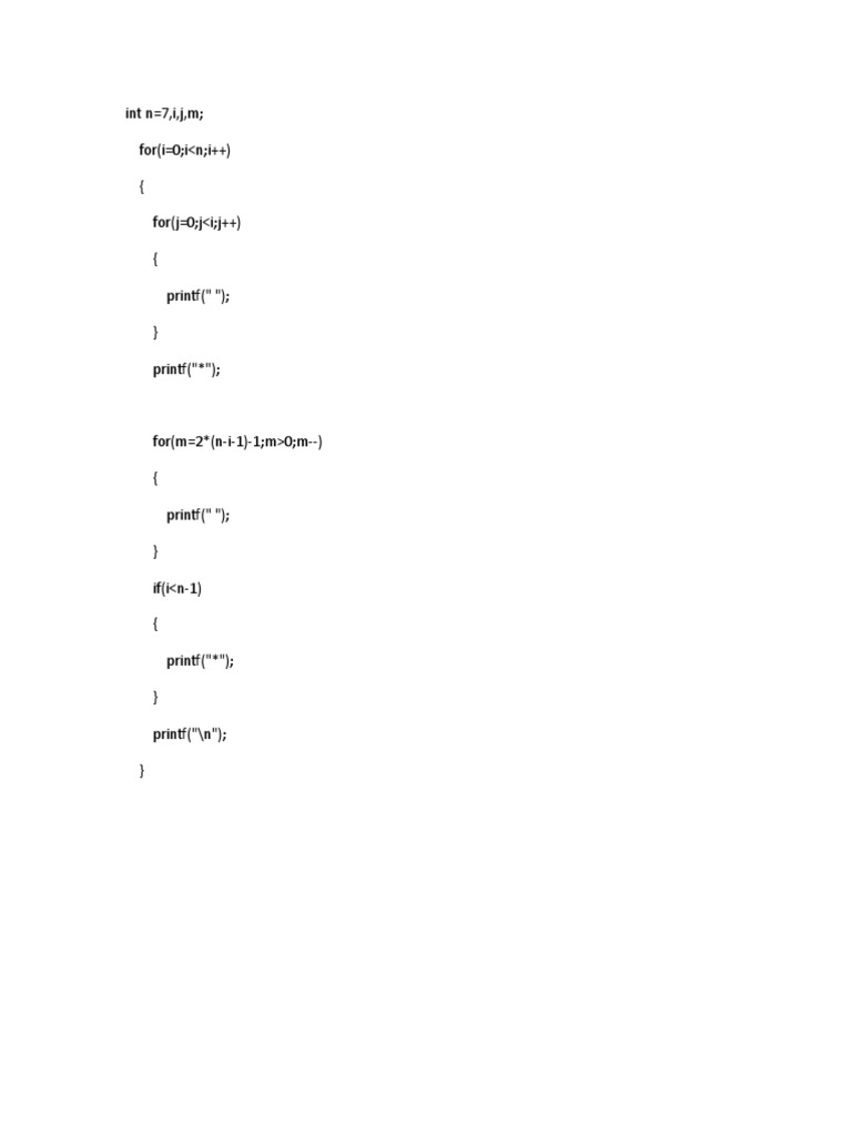 Int N 7, I, J, M For (I 0 I N I++) (For (J 0 J I J++) (Printf ...