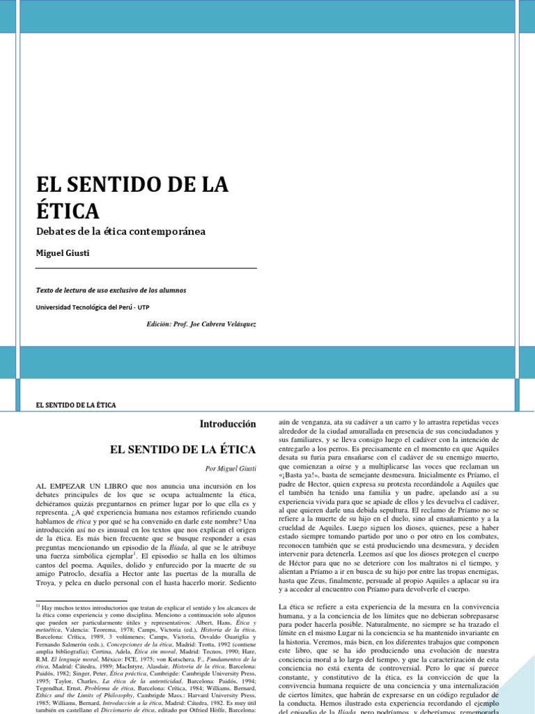 El Sentido de La Etica-Introduccion - GIUSTI | PDF | Moralidad | Science