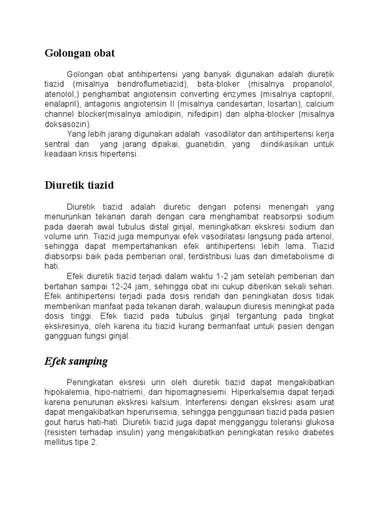 Golongan Obat Antihipertensi dan Efeknya | PDF