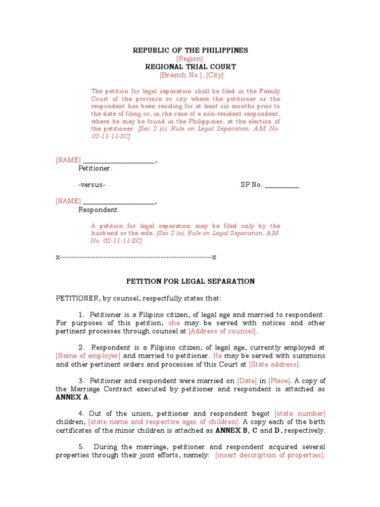 MyLegalWhiz - Petition For Legal Separation | PDF | Affidavit | Pleading