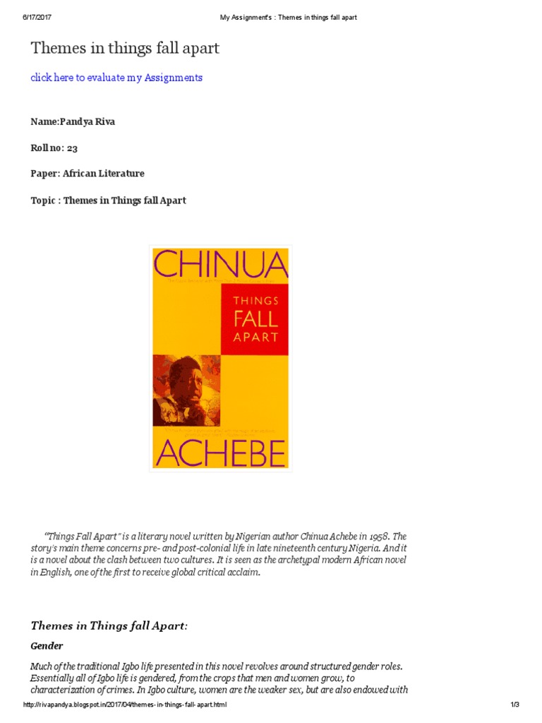 My Assignment's - Themes in Things Fall Apart | Download Free PDF ...
