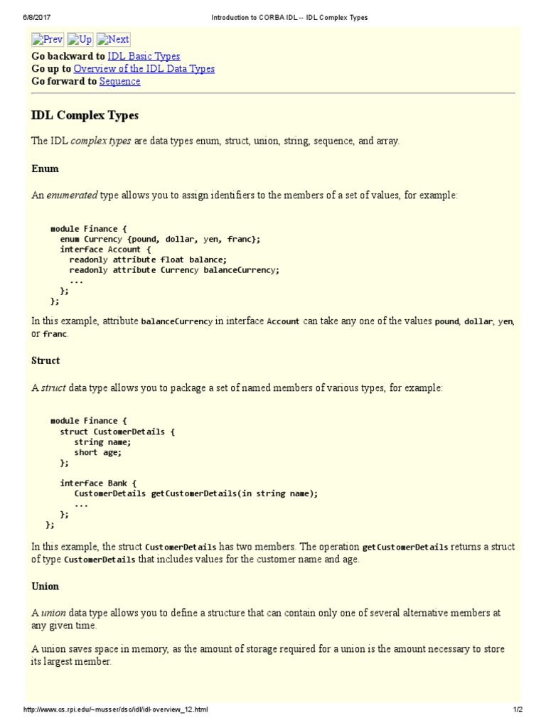 IDL Complex Types | Download Free PDF | Data Type | String (Computer Science)
