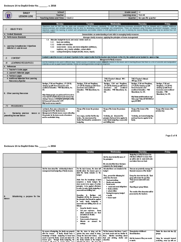 DLL TLE HE 6 Q1 W2.docx | Educational Assessment | Curriculum