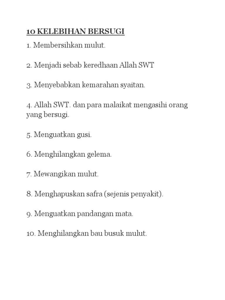 10 Kelebihan Bersugi | PDF
