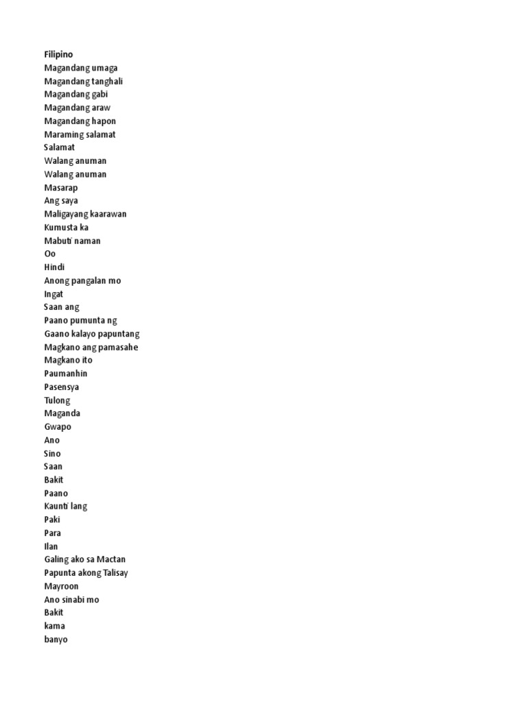 Filipino and Cebuano Words, Phrases | PDF