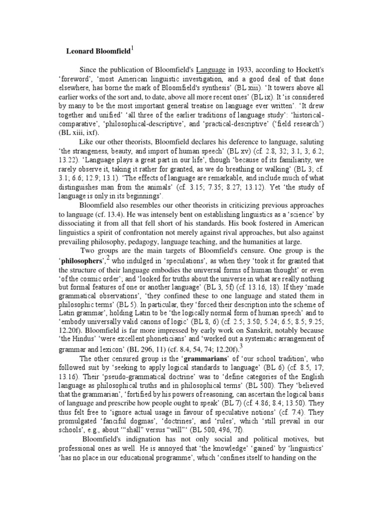 Bloomfield's Linguistic Theory Overview | PDF | Phoneme | Linguistics