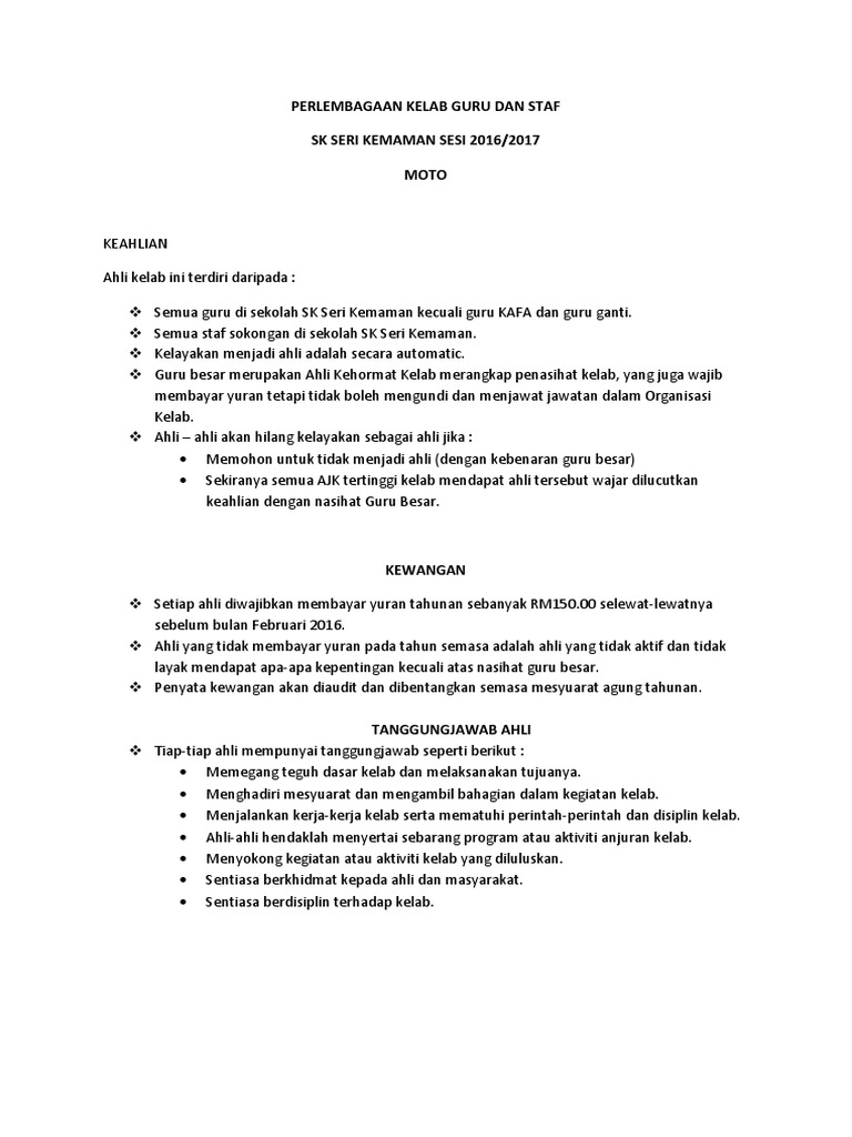 Perlembagaan Kelab Guru Dan Staf | PDF